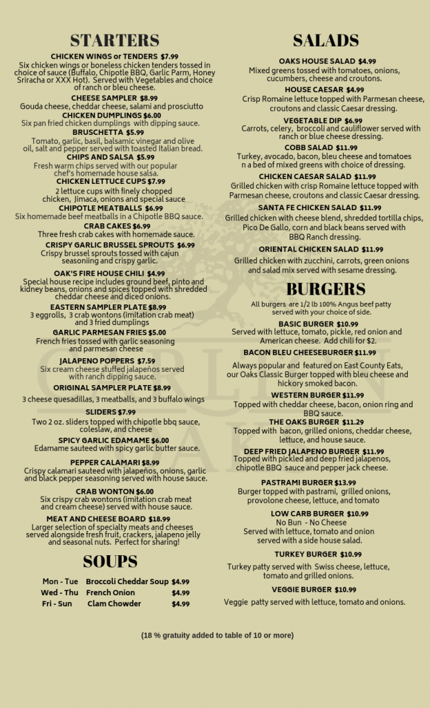 Menu - Carlton Oaks Golf Club